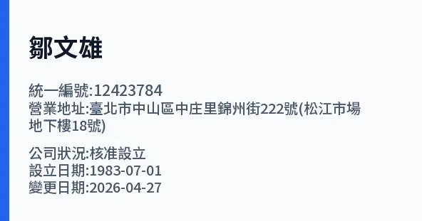 鄒文雄的照片-統編 12423784(臺北市) 公司登記資料與營業項目詳細圖表