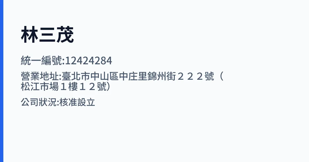 林三茂 - 統編 12424284(臺北市) 公司登記資料與營業項目詳細圖表