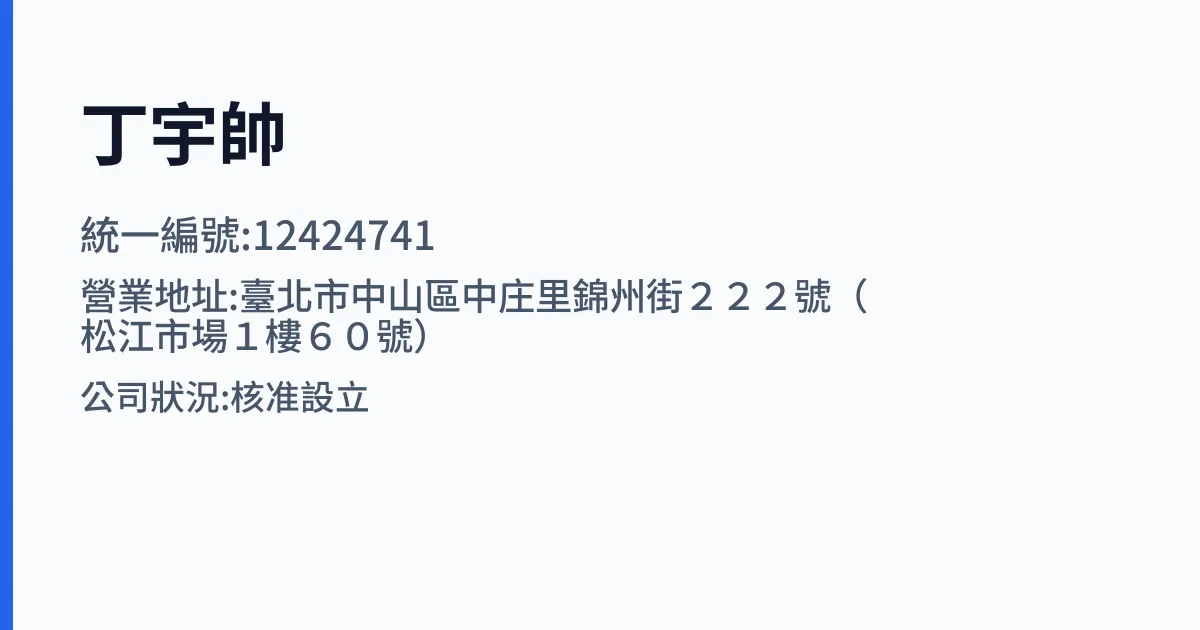 丁宇帥 - 統編 12424741(臺北市) 公司登記資料與營業項目詳細圖表