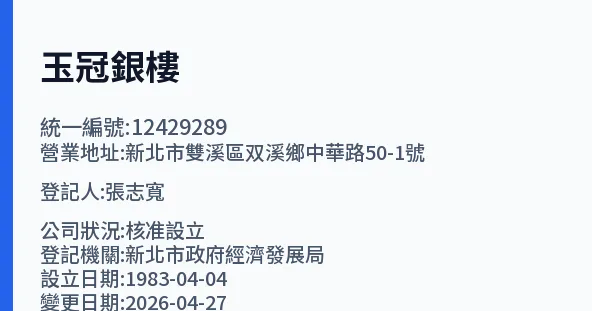 玉冠銀樓的照片-統編 12429289(新北市) 公司登記資料與營業項目詳細圖表