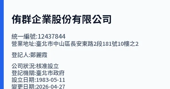 侑群企業股份有限公司的照片-統編 12437844(臺北市) 公司登記資料與營業項目詳細圖表