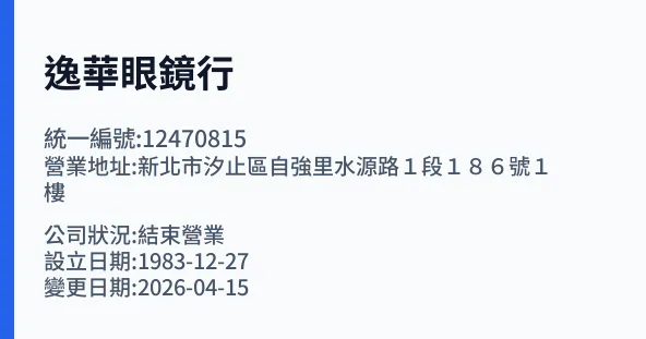 逸華眼鏡行的照片-統編 12470815(新北市) 公司登記資料與營業項目詳細圖表