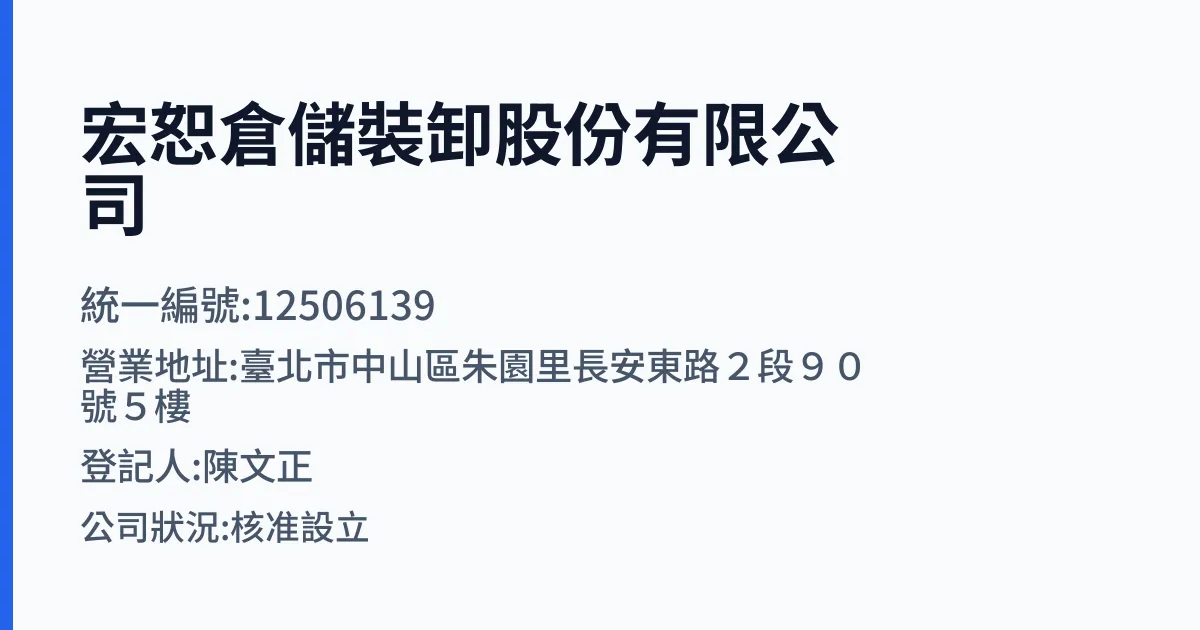 宏恕倉儲裝卸股份有限公司 - 統編 12506139(臺北市) 公司登記資料與營業項目詳細圖表