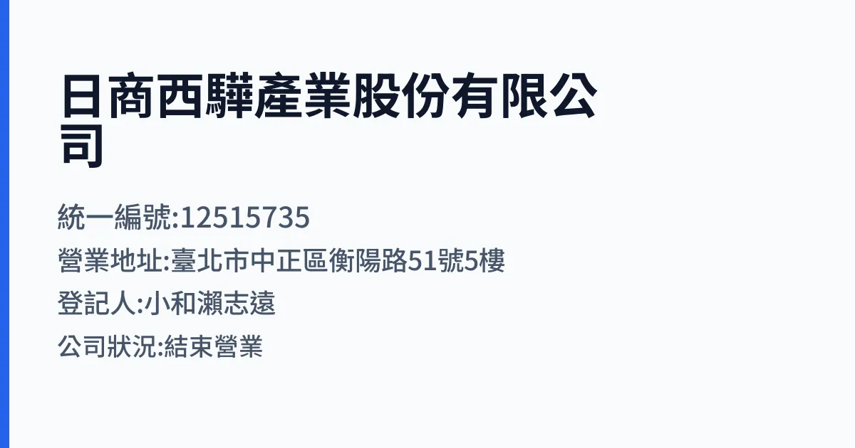 日商西驊產業股份有限公司 - 統編 12515735(臺北市) 公司登記資料與營業項目詳細圖表