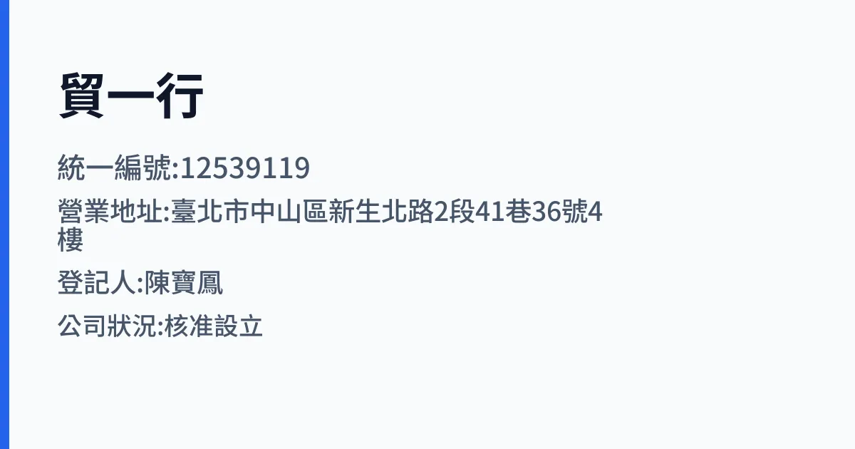 貿一行 - 統編 12539119(臺北市) 公司登記資料與營業項目詳細圖表