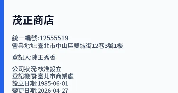 茂正商店的照片-統編 12555519(臺北市) 公司登記資料與營業項目詳細圖表