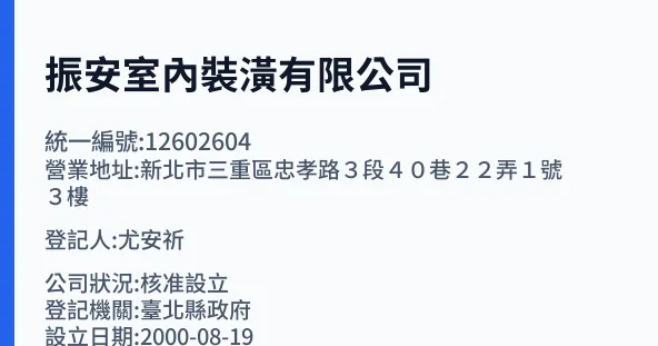 振安室內裝潢有限公司的照片-統編 12602604(新北市) 公司登記資料與營業項目詳細圖表
