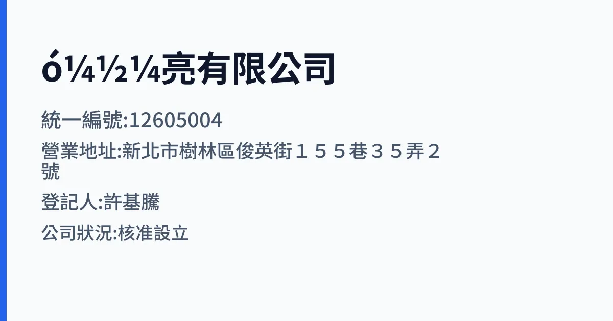 󼽼亮有限公司 - 統編 12605004(新北市) 公司登記資料與營業項目詳細圖表