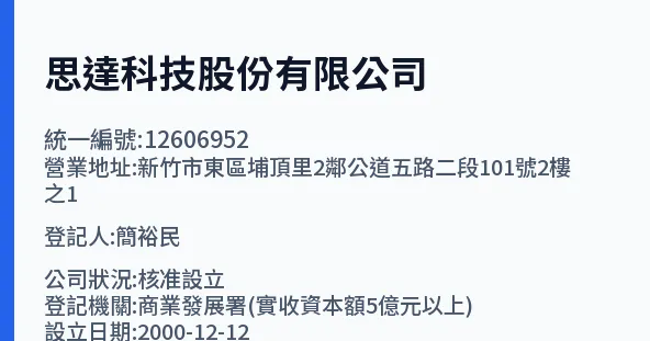 思達科技股份有限公司的照片-統編 12606952(新竹市) 公司登記資料與營業項目詳細圖表