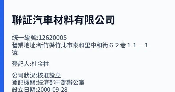 聯証汽車材料有限公司的照片-統編 12620005(新竹縣) 公司登記資料與營業項目詳細圖表