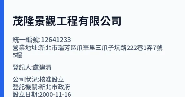 茂隆景觀工程有限公司的照片-統編 12641233(新北市) 公司登記資料與營業項目詳細圖表