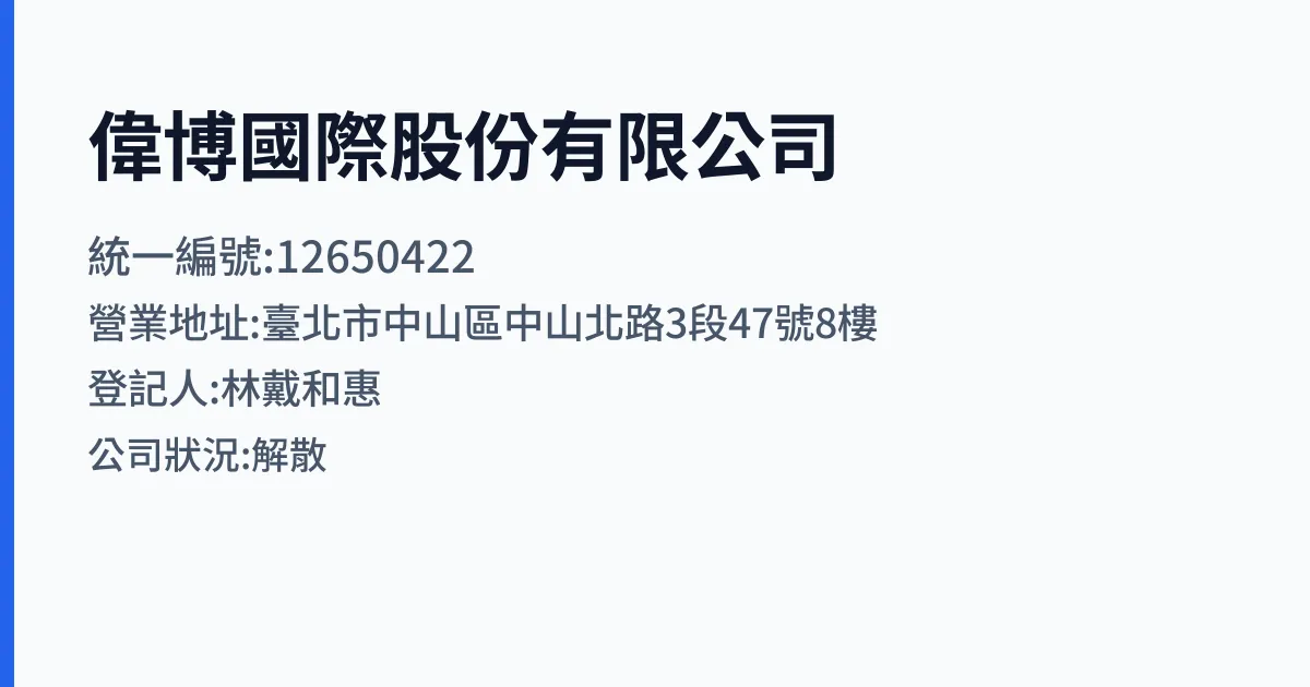 偉博國際股份有限公司 - 統編 12650422(臺北市) 公司登記資料與營業項目詳細圖表