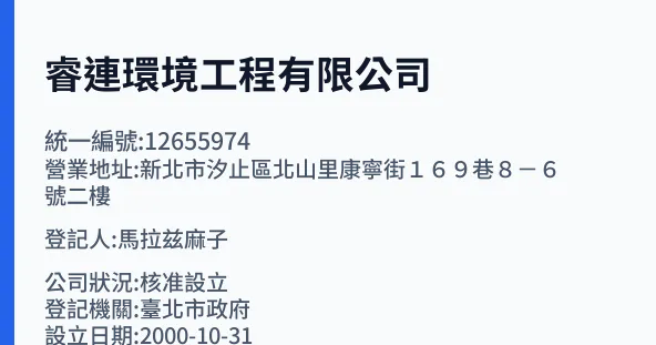 睿連環境工程有限公司的照片-統編 12655974(臺北市) 公司登記資料與營業項目詳細圖表