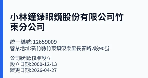 小林鐘錶眼鏡股份有限公司竹東分公司的照片-統編 12659009(新竹縣) 公司登記資料與營業項目詳細圖表