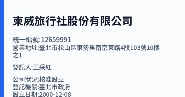柬威旅行社股份有限公司的照片-統編 12659991(臺北市) 公司登記資料與營業項目詳細圖表