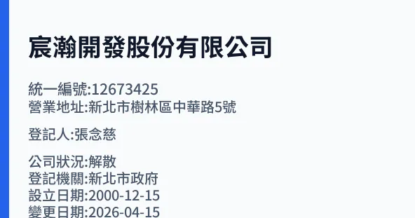 宸瀚開發股份有限公司的照片-統編 12673425(新北市) 公司登記資料與營業項目詳細圖表