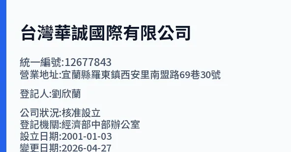 台灣華誠國際有限公司的照片-統編 12677843(宜蘭縣) 公司登記資料與營業項目詳細圖表