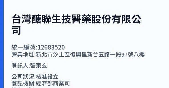 台灣醣聯生技醫藥股份有限公司的照片-統編 12683520(新北市) 公司登記資料與營業項目詳細圖表