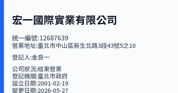 宏一國際實業有限公司的照片-統編 12687639(臺北市) 公司登記資料與營業項目詳細圖表