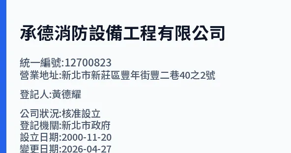 承德消防設備工程有限公司的照片-統編 12700823(新北市) 公司登記資料與營業項目詳細圖表