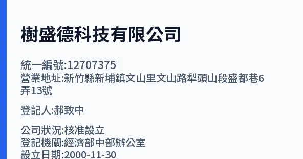 樹盛德科技有限公司的照片-統編 12707375(新竹縣) 公司登記資料與營業項目詳細圖表