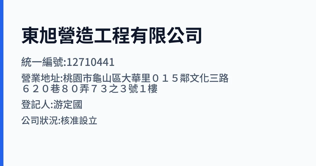 東旭營造工程有限公司 - 統編 12710441(桃園市) 公司登記資料與營業項目詳細圖表