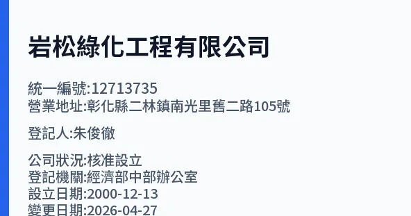 岩松綠化工程有限公司的照片-統編 12713735(彰化縣) 公司登記資料與營業項目詳細圖表
