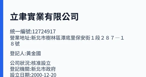 立聿實業有限公司的照片-統編 12724917(新北市) 公司登記資料與營業項目詳細圖表