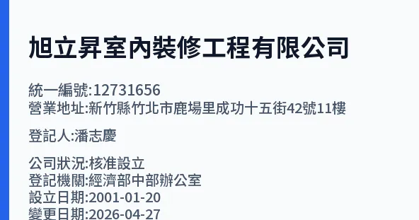 旭立昇室內裝修工程有限公司的照片-統編 12731656(新竹縣) 公司登記資料與營業項目詳細圖表