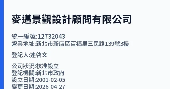 麥邁景觀設計顧問有限公司的照片-統編 12732043(新北市) 公司登記資料與營業項目詳細圖表