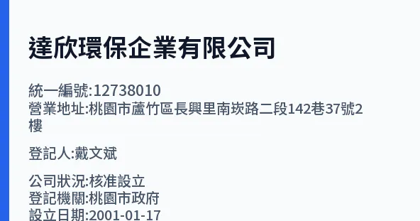 達欣環保企業有限公司的照片-統編 12738010(桃園市) 公司登記資料與營業項目詳細圖表
