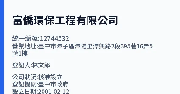 富僑環保工程有限公司的照片-統編 12744532(臺中市) 公司登記資料與營業項目詳細圖表