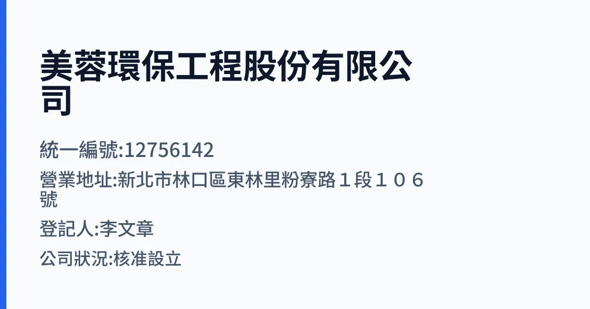 美蓉環保工程股份有限公司 - 統編 12756142(新北市) 公司登記資料與營業項目詳細圖表
