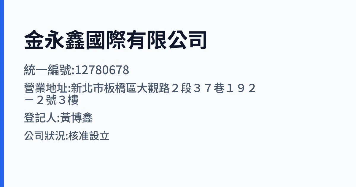 金永鑫國際有限公司 - 統編 12780678(新北市) 公司登記資料與營業項目詳細圖表