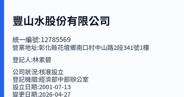 豐山水股份有限公司的照片-統編 12785569(彰化縣) 公司登記資料與營業項目詳細圖表