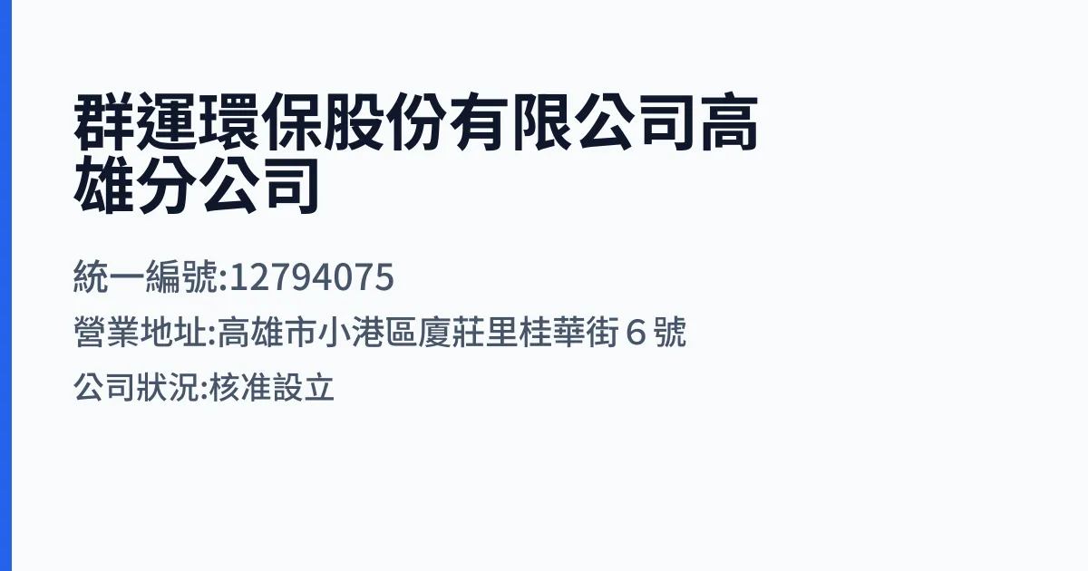群運環保股份有限公司高雄分公司 - 統編 12794075(高雄市) 公司登記資料與營業項目詳細圖表