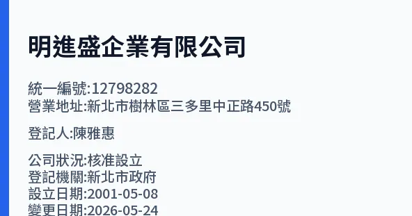 明進盛企業有限公司的照片-統編 12798282(新北市) 公司登記資料與營業項目詳細圖表