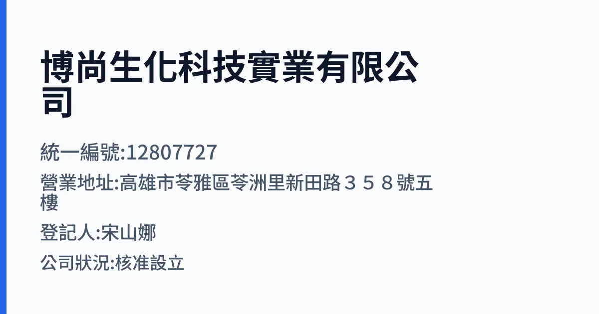 博尚生化科技實業有限公司 - 統編 12807727(高雄市) 公司登記資料與營業項目詳細圖表