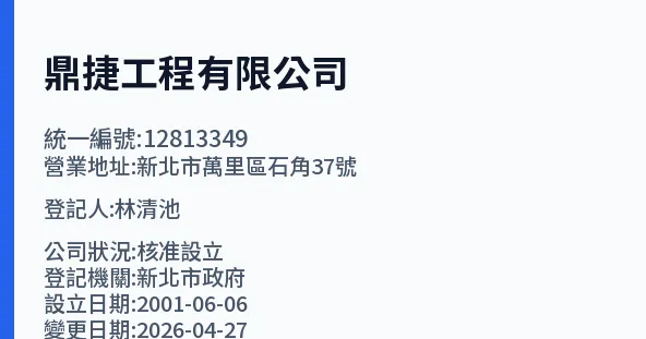 鼎捷工程有限公司的照片-統編 12813349(新北市) 公司登記資料與營業項目詳細圖表