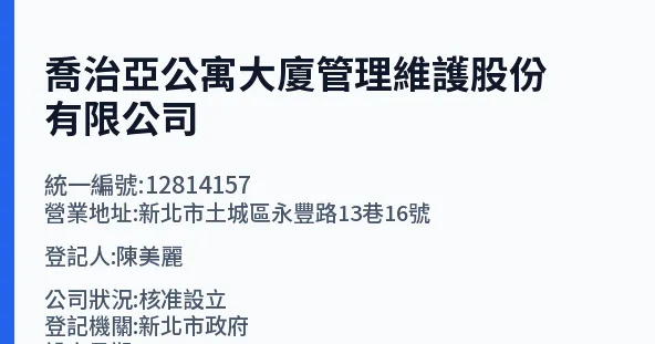 喬治亞公寓大廈管理維護股份有限公司的照片-統編 12814157(新北市) 公司登記資料與營業項目詳細圖表