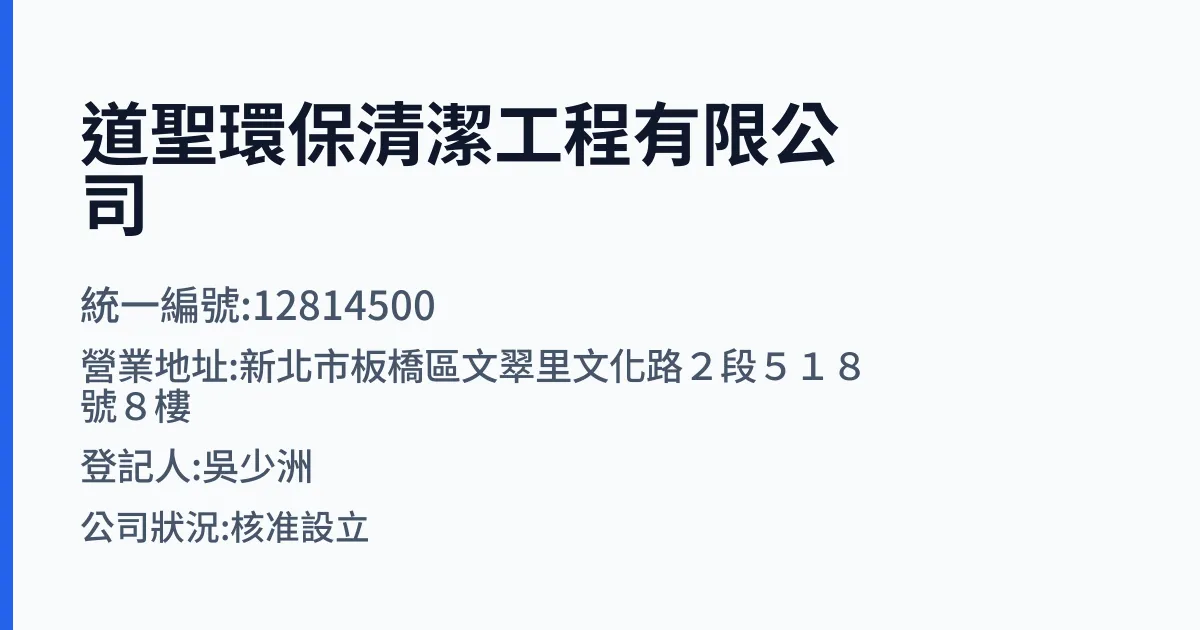 道聖環保清潔工程有限公司 - 統編 12814500(新北市) 公司登記資料與營業項目詳細圖表