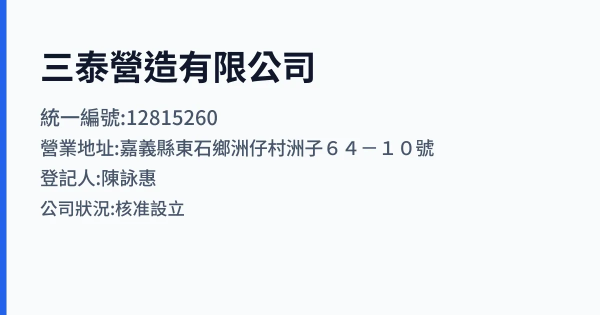 三泰營造有限公司 - 統編 12815260(嘉義縣) 公司登記資料與營業項目詳細圖表
