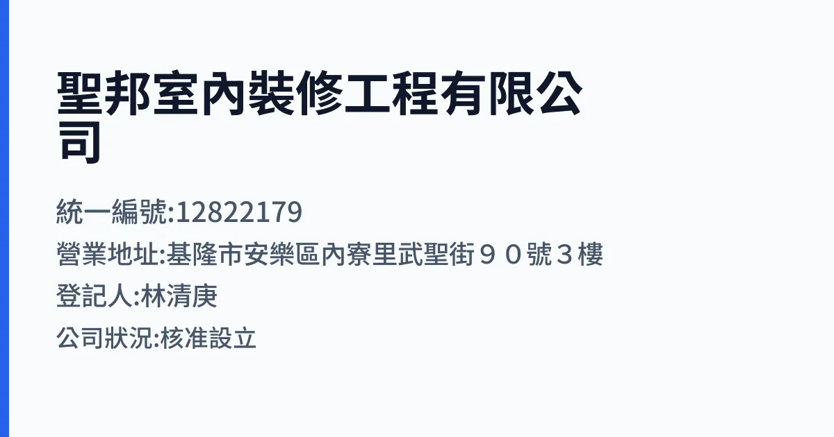 聖邦室內裝修工程有限公司 - 統編 12822179(新北市) 公司登記資料與營業項目詳細圖表