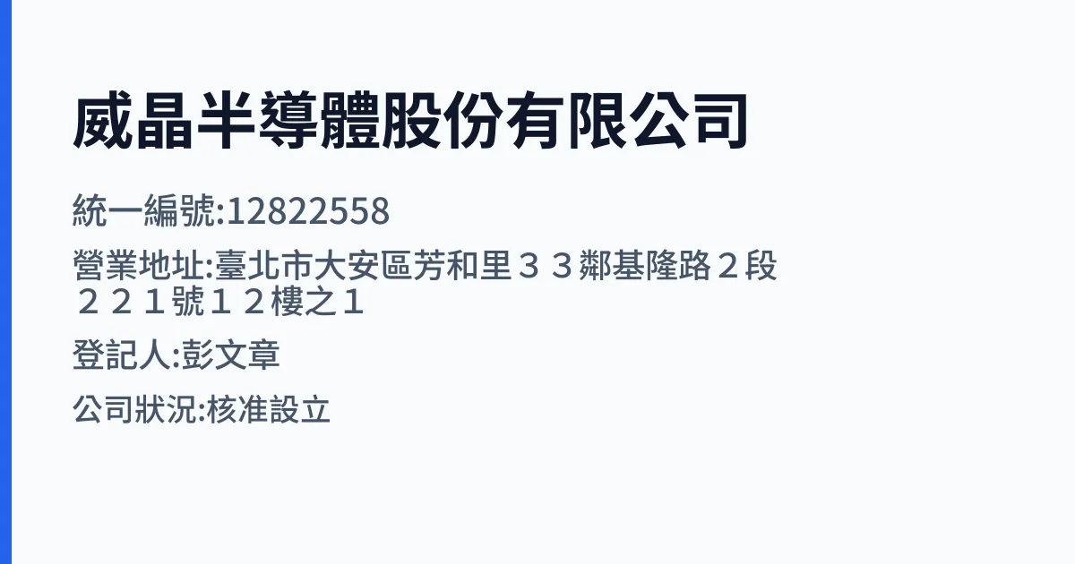 威晶半導體股份有限公司 - 統編 12822558(臺北市) 公司登記資料與營業項目詳細圖表