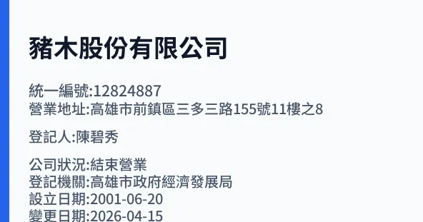 豬木股份有限公司的照片-統編 12824887(高雄市) 公司登記資料與營業項目詳細圖表