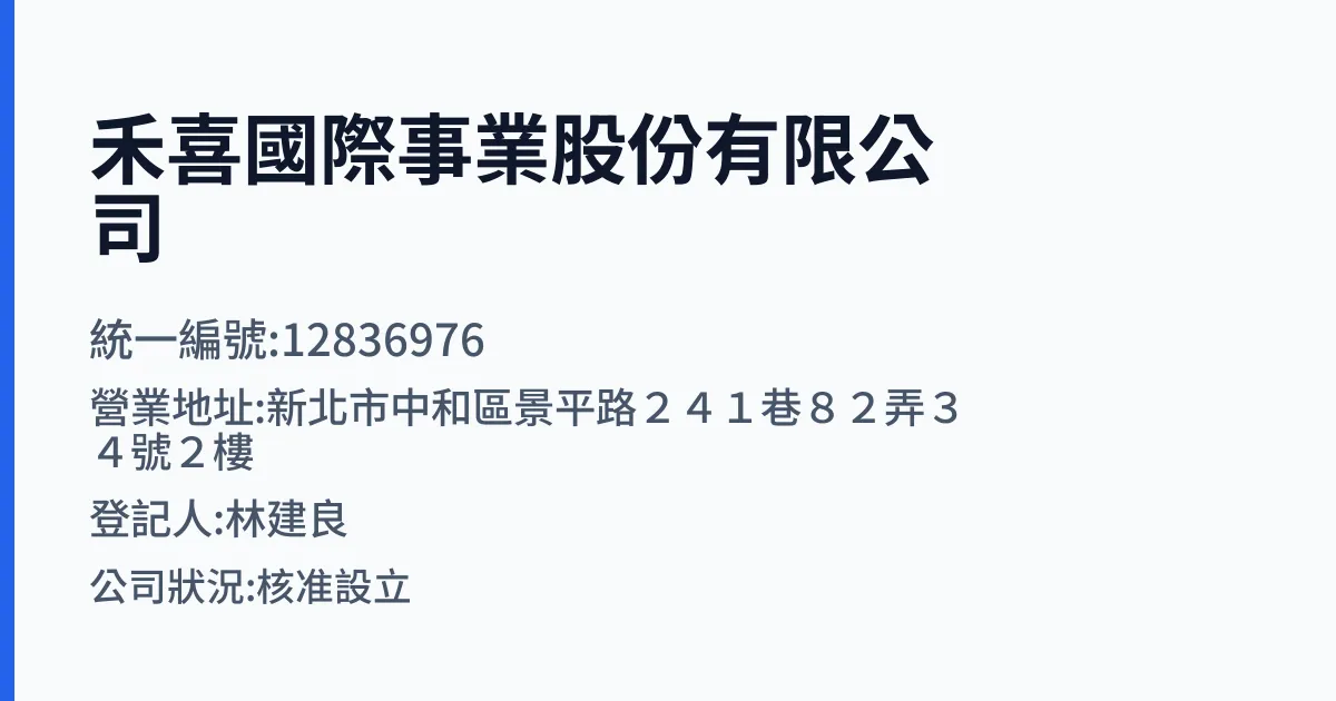 禾喜國際事業股份有限公司 - 統編 12836976(新北市) 公司登記資料與營業項目詳細圖表