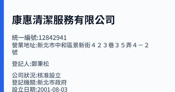 康惠清潔服務有限公司的照片-統編 12842941(新北市) 公司登記資料與營業項目詳細圖表