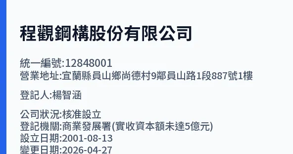 程觀鋼構股份有限公司的照片-統編 12848001(宜蘭縣) 公司登記資料與營業項目詳細圖表