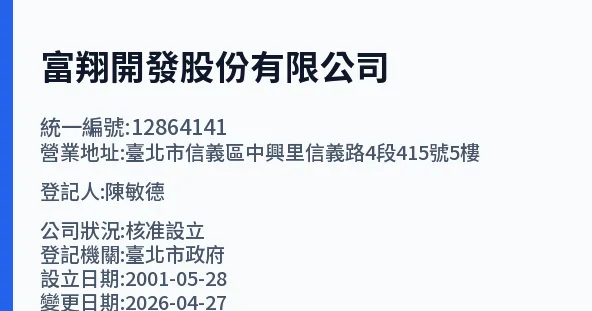 富翔開發股份有限公司的照片-統編 12864141(臺北市) 公司登記資料與營業項目詳細圖表