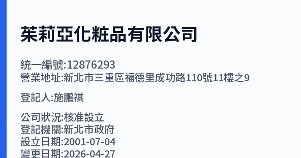 茱莉亞化粧品有限公司的照片-統編 12876293(新北市) 公司登記資料與營業項目詳細圖表